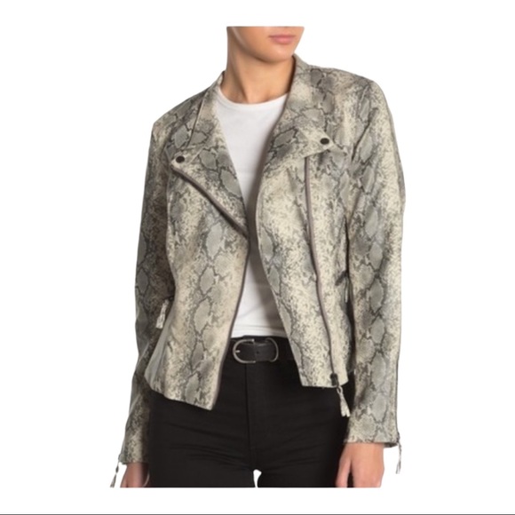 Blank NYC | Jackets & Coats | Nwt Blank Nyc Python Snakeskin Gray White Print Moto Vegan Leather ...